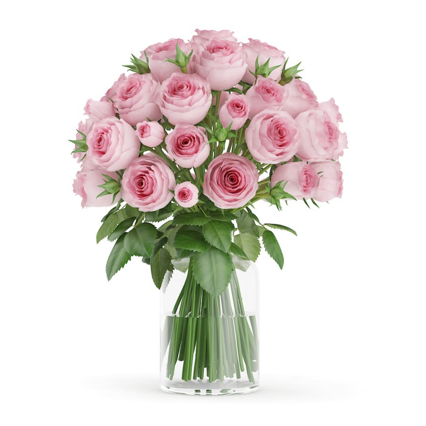 Pink Roses in Glass Vase