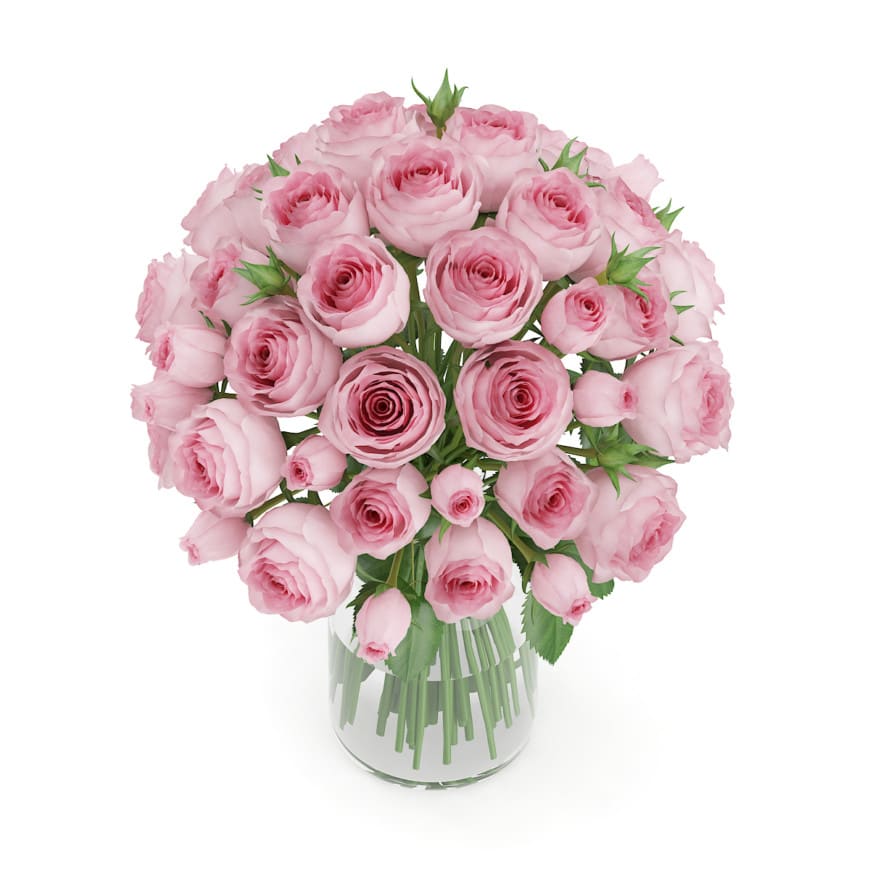 Pink Roses in Glass Vase