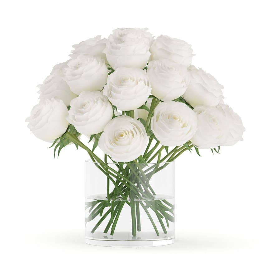 White Roses in Glass Vase
