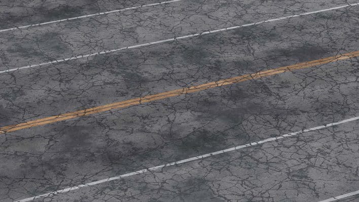 Damaged Road with Lanes PBR Texture