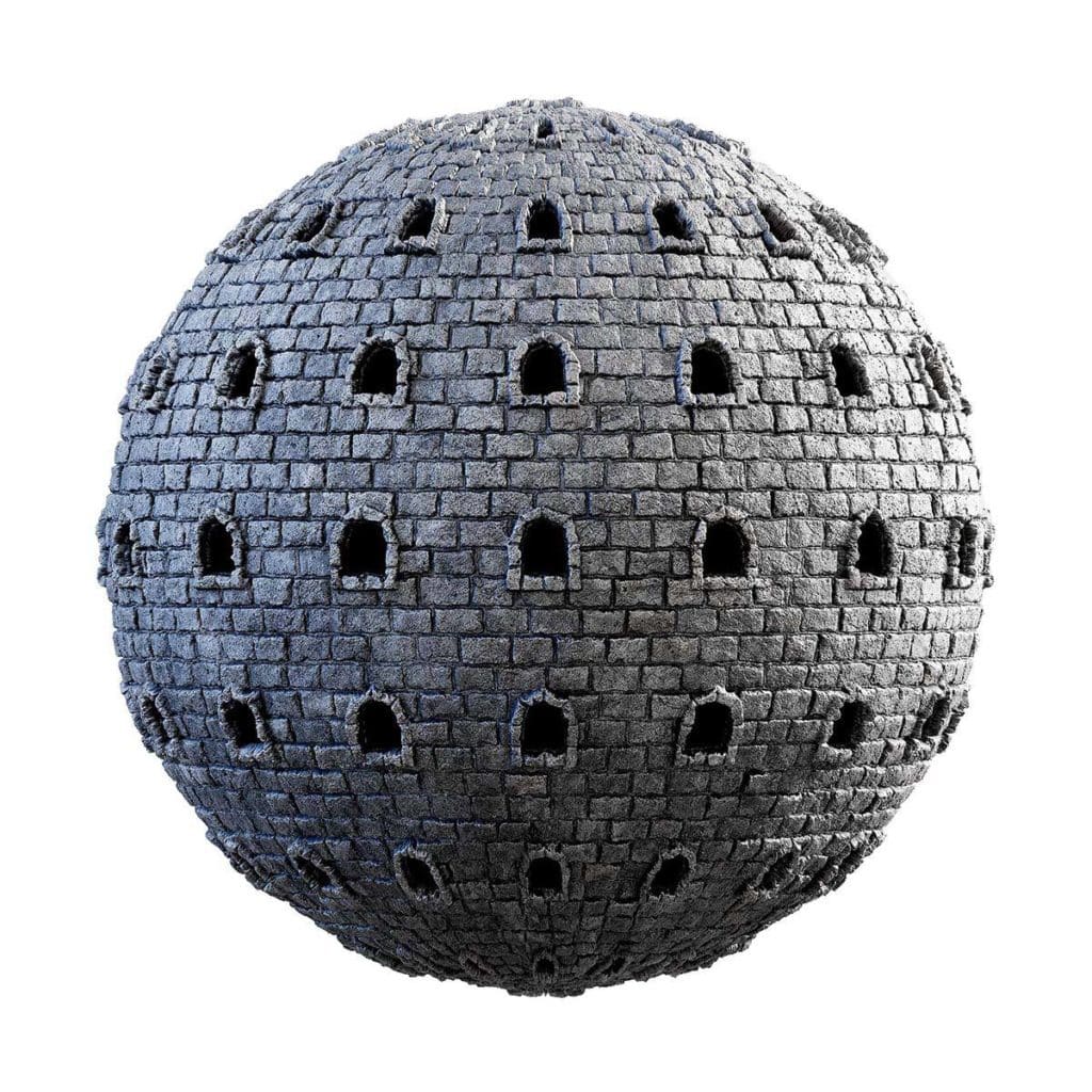 Dark Castle Wall with Windows PBR Texture