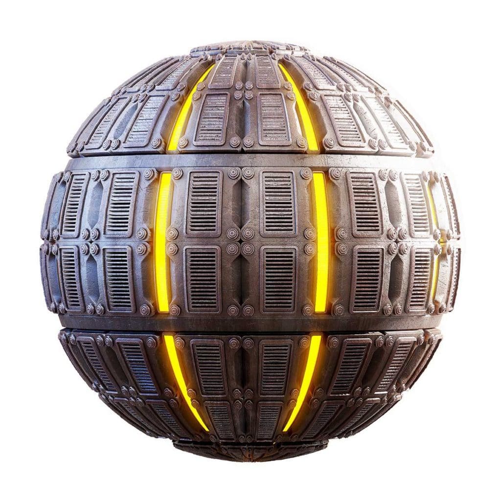 Metal Space Ship Wall with Lights PBR Texture