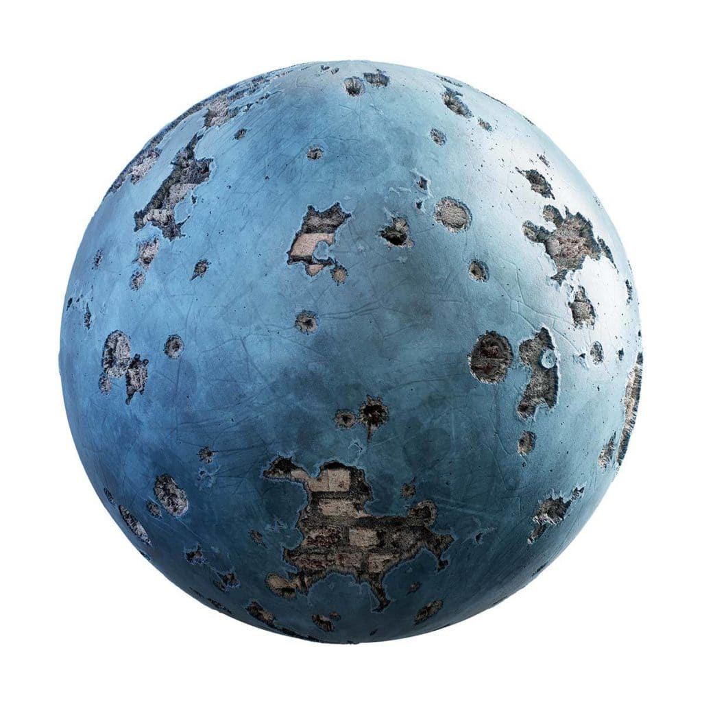 Damaged Blue Painted Wall PBR Texture