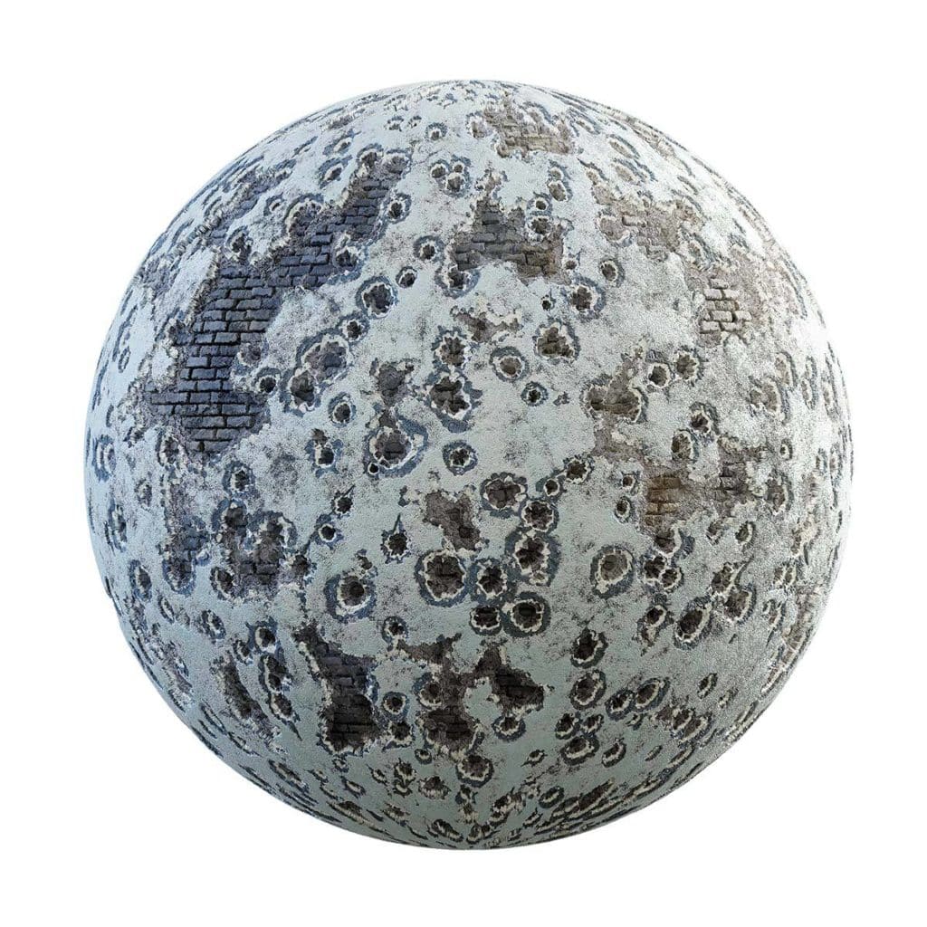 Damaged Plaster Wall with Bullet Holes PBR Texture