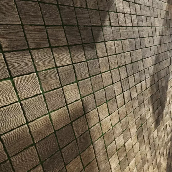 Old Square Wood Tiles With Moss PBR Texture