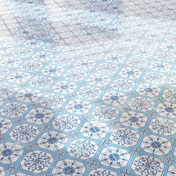 Blue White Patterned Tiles PBR Texture