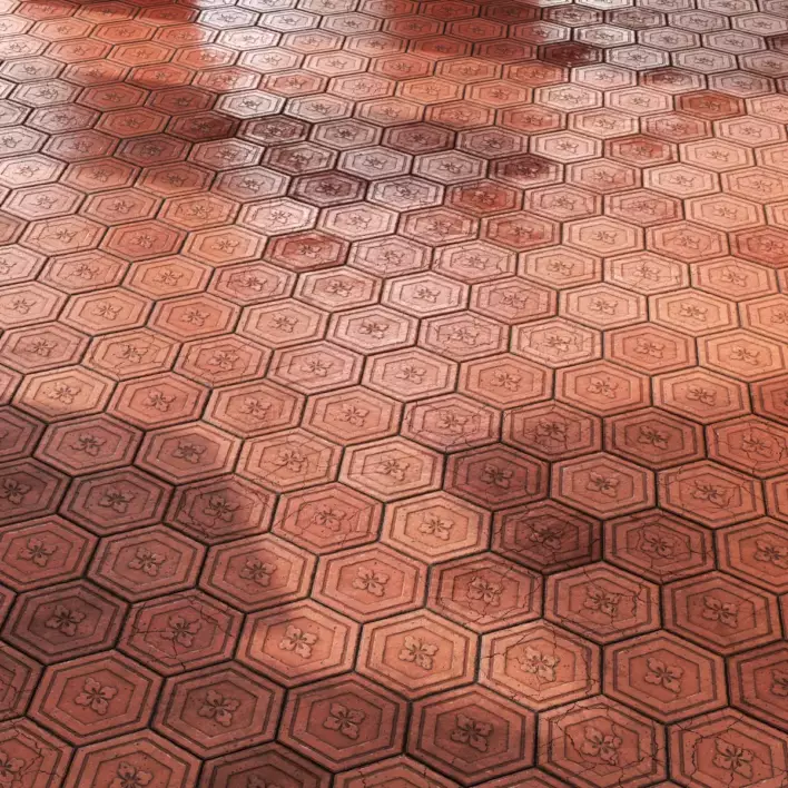 Red Hexagonal Patterned Tiles PBR Texture