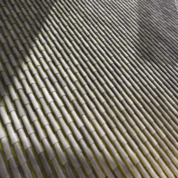 Grey Roof Tiles with Moss PBR Texture