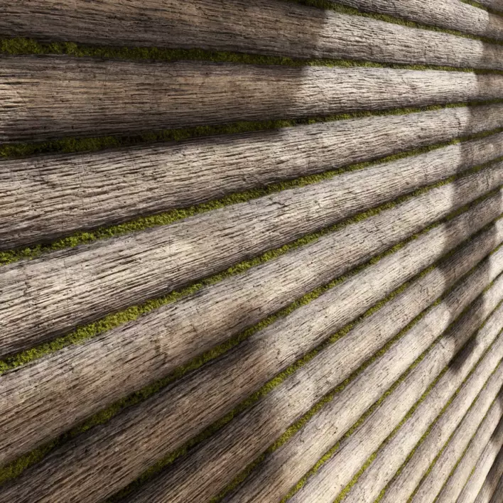 Horizontal Wooden Logs with Moss PBR Texture