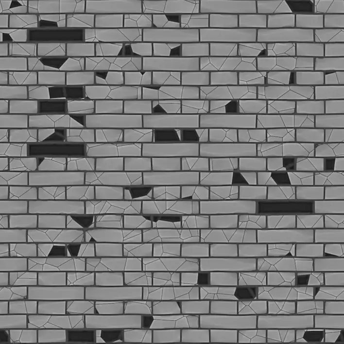 Stylized Damaged Grey Brick Wall PBR Texture
